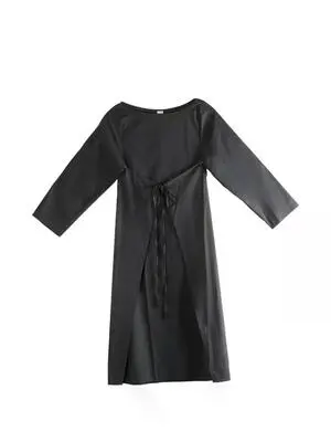 BASERANGE Tie Long-sleeve Midi Dress - Black
