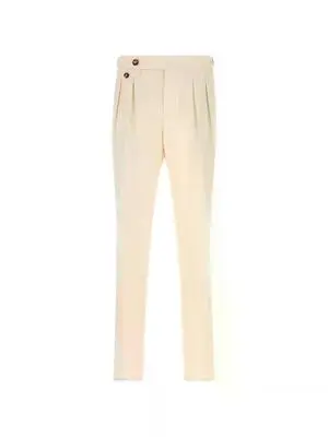 Brunello Cucinelli Button Pleated Cotton Trousers