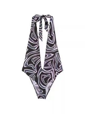 Emilio Pucci Labirinto-print Deep-neckline Swimsuit - Black
