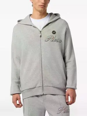 Philipp Plein Embroidered-logo Zip-up Hoodie - Grey