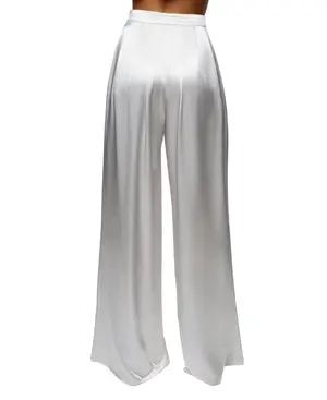 JLUXLABEL Satin Bliss Pleated Wide-leg Pants - White