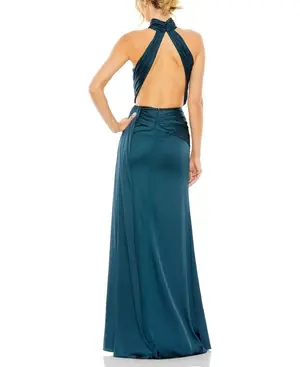 Mac Duggal Petite Open Back High Neck Gown