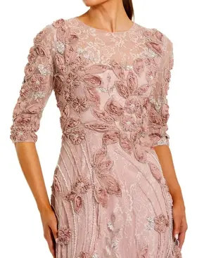 Mac Duggal Petite Pleated One Shoulder Gown With Ruffle - Mocha