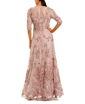 Mac Duggal Petite Pleated One Shoulder Gown With Ruffle - Mocha