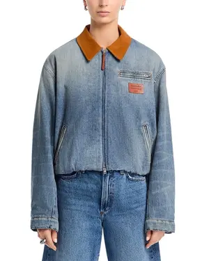 Acne Studios Leather Collar Denim Bomber Jacket - Mid Blue