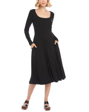Karen Kane Long Sleeve Ribbed A-line Dress