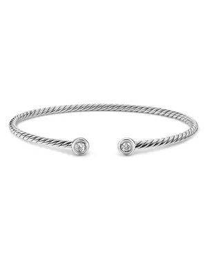 David Yurman Micro Cable Flex Round Bracelet In Sterling With Diamonds, 2.6mm - Silver