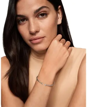 David Yurman Micro Cable Flex Round Bracelet In Sterling With Diamonds, 2.6mm - Silver