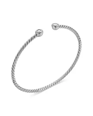 David Yurman Micro Cable Flex Round Bracelet In Sterling With Diamonds, 2.6mm - Silver