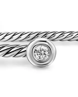David Yurman Micro Cable Flex Round Bracelet In Sterling With Diamonds, 2.6mm - Silver