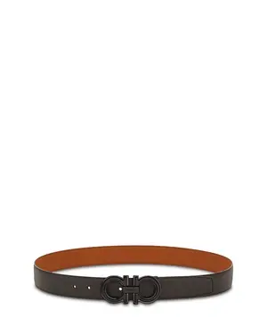 FERRAGAMO Gancini Reversible Adjustable Leather Belt - T.moro
