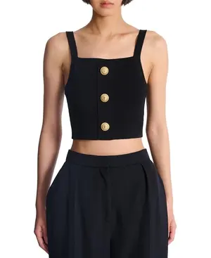 Balmain Knit Bralette Top With Buttons - Black