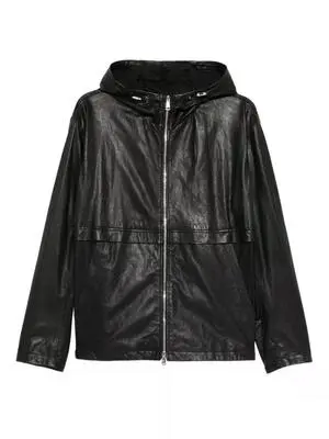 Tagliatore Hooded Zip-up Leather Jacket
