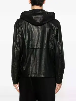 Tagliatore Hooded Zip-up Leather Jacket