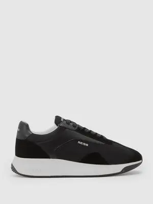 REISS Emmett V2 Bonded-leather Suede Running Trainers - Black