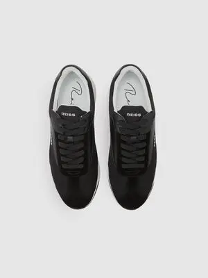 REISS Emmett V2 Bonded-leather Suede Running Trainers - Black