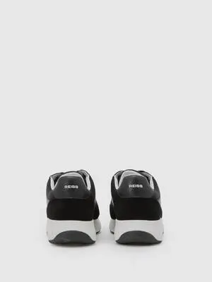 REISS Emmett V2 Bonded-leather Suede Running Trainers - Black
