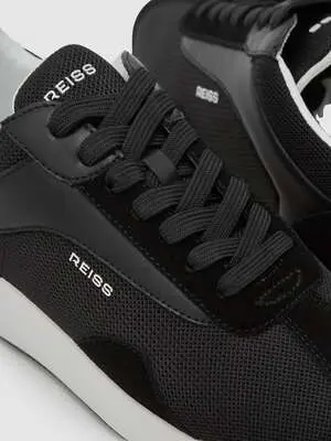 REISS Emmett V2 Bonded-leather Suede Running Trainers - Black