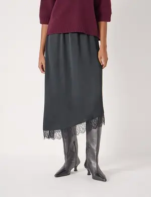 HUSH Satin Asymmetric Lace Trim Skirt