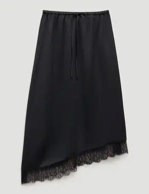 HUSH Satin Asymmetric Lace Trim Skirt