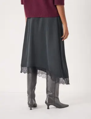 HUSH Satin Asymmetric Lace Trim Skirt