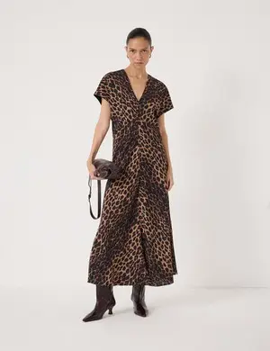 HUSH Grace Air Flow V-neck Midi Dress - Soft Leopard