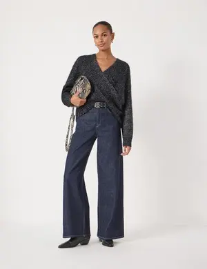 HUSH Betty Wool Blend Metallic Sweater - Silver Metallic
