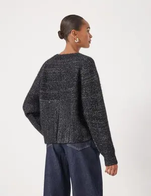 HUSH Betty Wool Blend Metallic Sweater - Silver Metallic