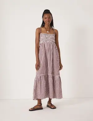 HUSH Leni Shirred Gingham Beach Dress