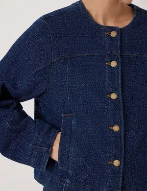 HUSH Collarless Lurex Denim Jacket