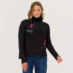 Krimson Klover Janica Embroidered Skiers Sweater - Black