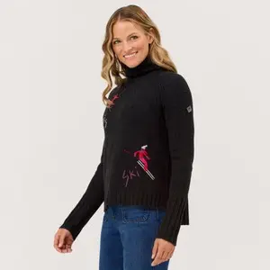 Krimson Klover Janica Embroidered Skiers Sweater - Black