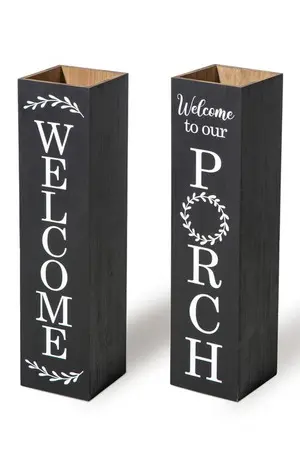 GLITZHOME Double Sided Solid Wood Boxed "welcome Porch" Porch Sign - Black