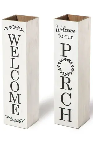 GLITZHOME Double Sided Solid Wood Boxed "welcome Porch" Porch Sign - White