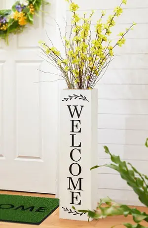 GLITZHOME Double Sided Solid Wood Boxed "welcome Porch" Porch Sign - White