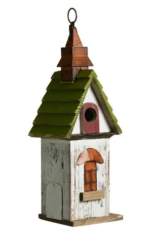 GLITZHOME 15.75"h Distressed Solid Wood Decorative Outdoor Garden Birdhouse