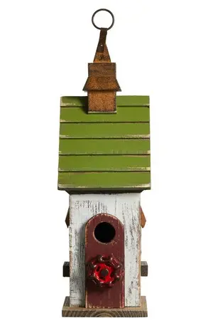 GLITZHOME 15.75"h Distressed Solid Wood Decorative Outdoor Garden Birdhouse