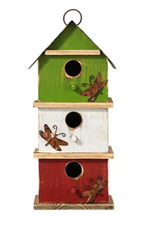 GLITZHOME 13.75"h Multicolored Three-tiered Distressed Solid Wood Birdhouse