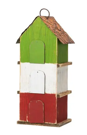 GLITZHOME 13.75"h Multicolored Three-tiered Distressed Solid Wood Birdhouse