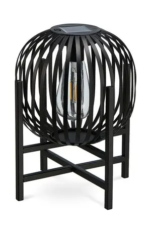 GLITZHOME Metal Woven Edison Bulb Solar Powered Outdoor Lantern With Stand