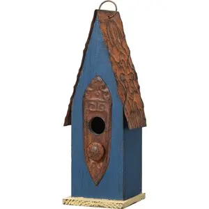 GLITZHOME 13.25"h Retro Wooden Distressed Garden Birdhouse - Blue