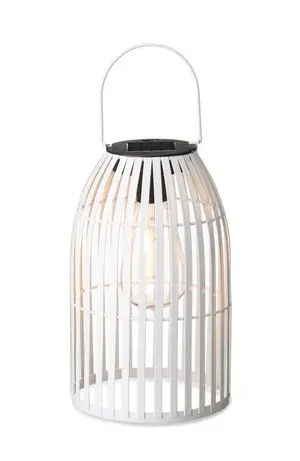 GLITZHOME Metal Woven Solar Powered Outdoor Hanging Lantern - White