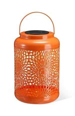 GLITZHOME Metal Cutout Scrollwork Solar Powered Outdoor Hanging Lantern With Led Light - Orange