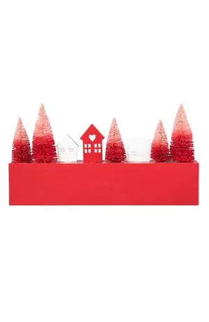 GLITZHOME 14"l Valentine's Wooden House Brush Trees Love Table Decor