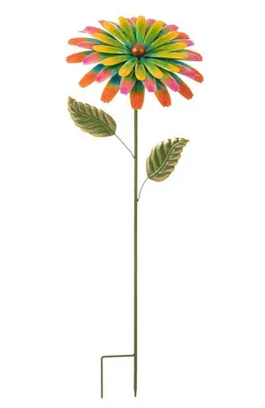 GLITZHOME 41"h Garden Metal Flower Yardstake - Green