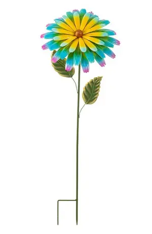GLITZHOME 41"h Garden Metal Flower Yardstake - Yellow