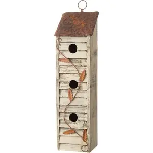 GLITZHOME 18"h Hanging Distressed Solid Wood 3-tier Window Shutters Birdhouse - White
