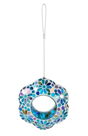 GLITZHOME 8.5"d Glass Flower Shaped Hanging Mosaic Birdfeeder