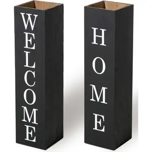 GLITZHOME Double Sided Solid Wood Boxed "welcome Home" Porch Sign - Black