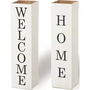 GLITZHOME Double Sided Solid Wood Boxed "welcome Home" Porch Sign - White